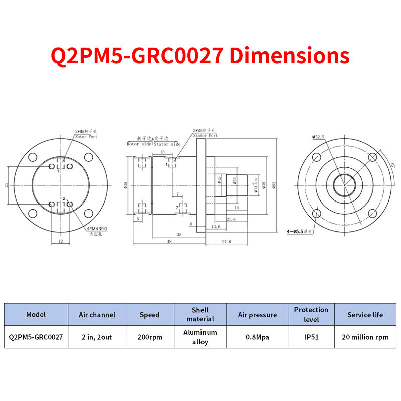 2-channel Flange Design Air Rotary Joint with M5 Air Ports and 0.8 MPa ...